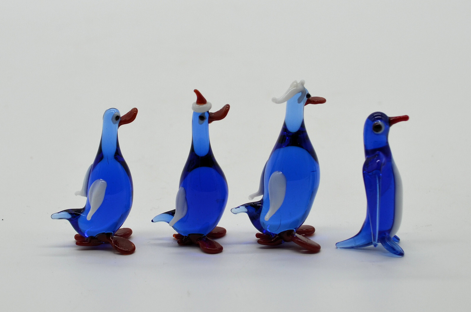 Glass Penguins Handmade Blown Glass Blue and White Set of 4 G-1 | eBay