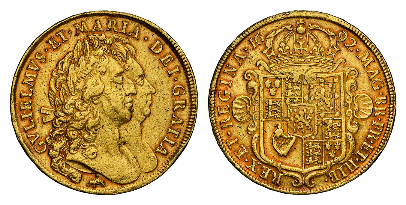 England William and Mary 1692 AV Five Guineas. NGC AU Details S-3423 ...