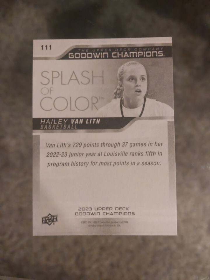 HAILEY VAN LITH 2023 UPPER DECK GOODWIN CHAMPIONS SPLASH OF COLOR #111 ...