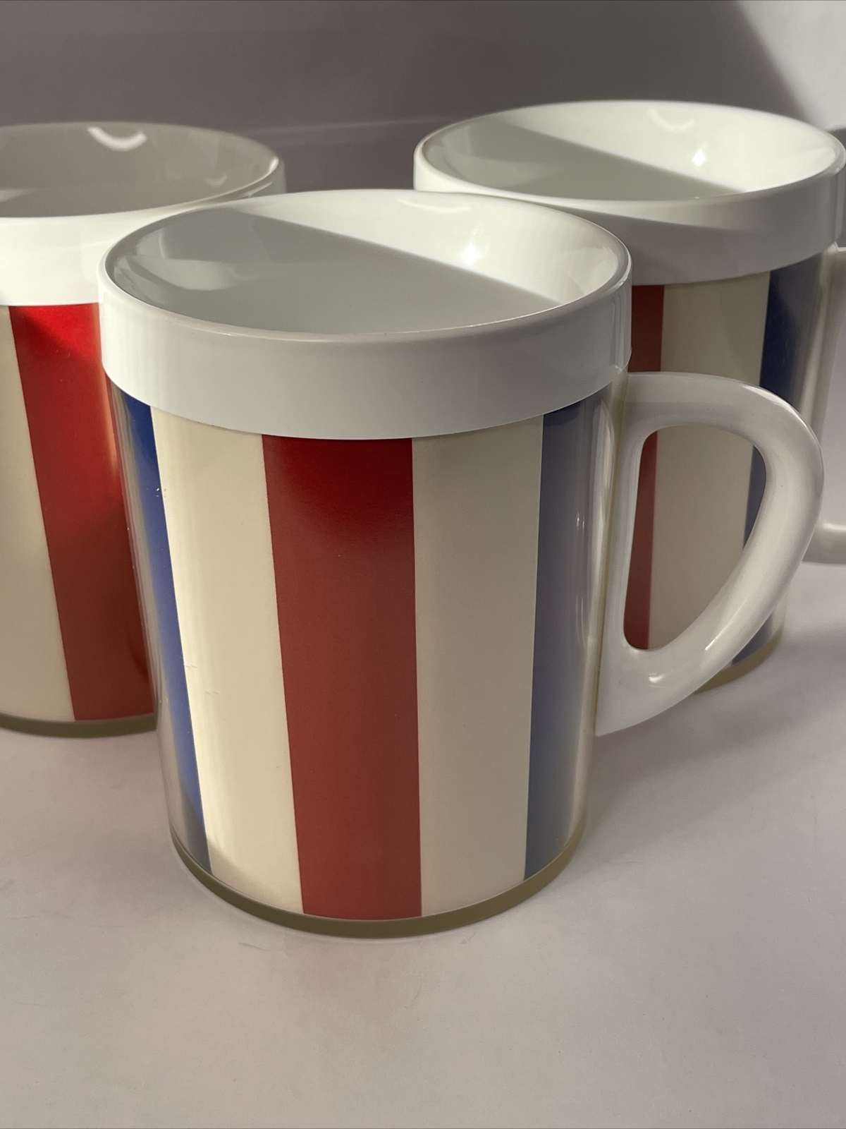 Thermo Serve Hot Chocolate Coffee Mugs Red White Blue Stripe Set of 3 ...