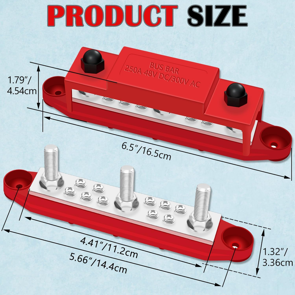 250A Power Distribution Block, 12V Bus Bar Marine 5/16" Stud, Busbars ...