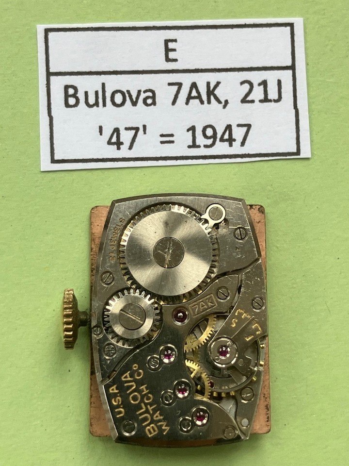 Vintage Bulova 7AA 7AK 7AP 8AE 8AH Mechanical Watch Movements (ref 1684 ...