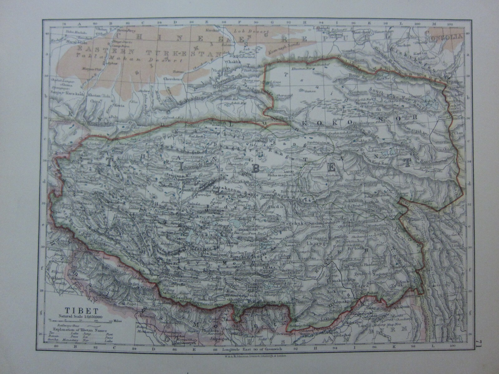 1914 MAP ~ TIBET LHASA HIMALAYA MOUNTAINS KOKO NOR KHAM | eBay