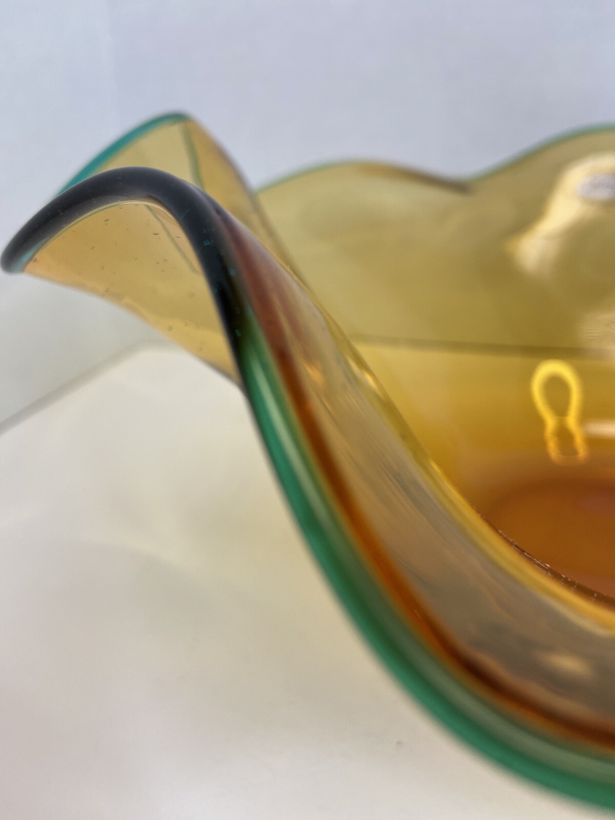 Blenko Console Bowl Large Handcrafted Amber Blown Glass Dated | eBay