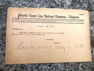 Vtg Antique Atlantic Coast Line Railroad Telegram Used Telegram Report ...