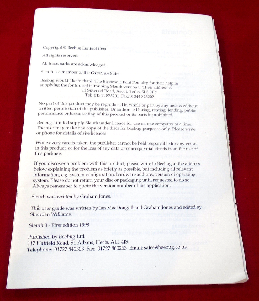 Sleuth 3 OCR User Manual for Acorn RISC OS by BEEBUG 1998 | eBay