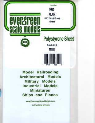 Evergreen 9020 Styrene White Sheet Plain 6 x 12" 15.2 x 30.5cm.020 ...