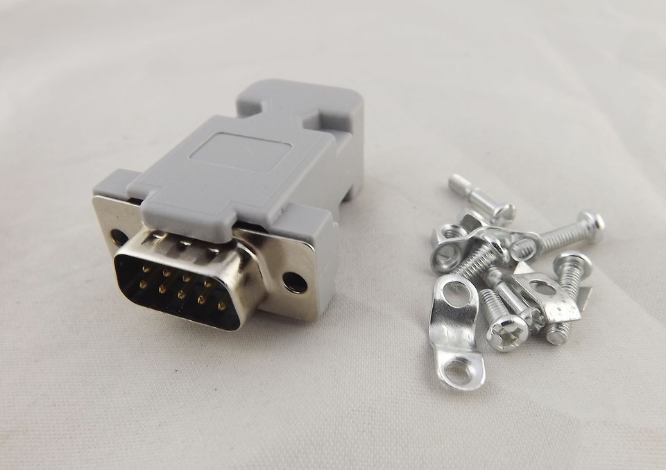 1x DB9 Male Plug 9Pin 2 Rows D-Sub Connector Grey Plastic Hood Cover ...