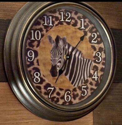 *RARE* ZEBRA Wall Clock w/ Rustic Border Frame 11 3/4" X 11 3/4" | eBay