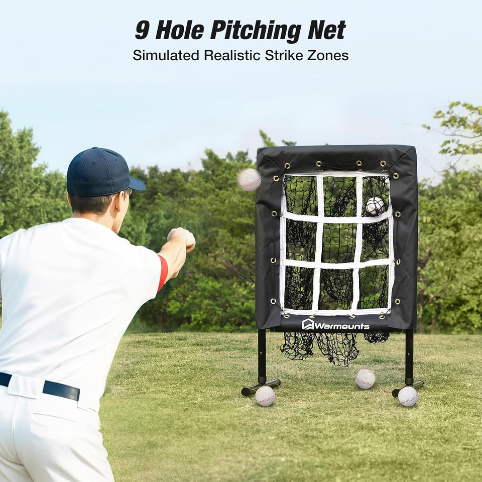 9 Hole Pitching Net, Heavy-Duty Baseball Softball Net with Strike Zone ...