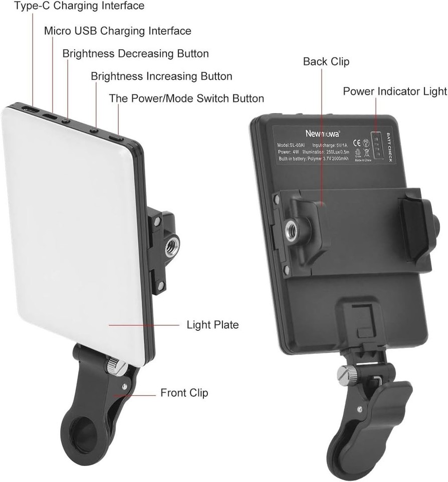 60 LED High Power Rechargeable Clip Fill Video Conference Light with ...