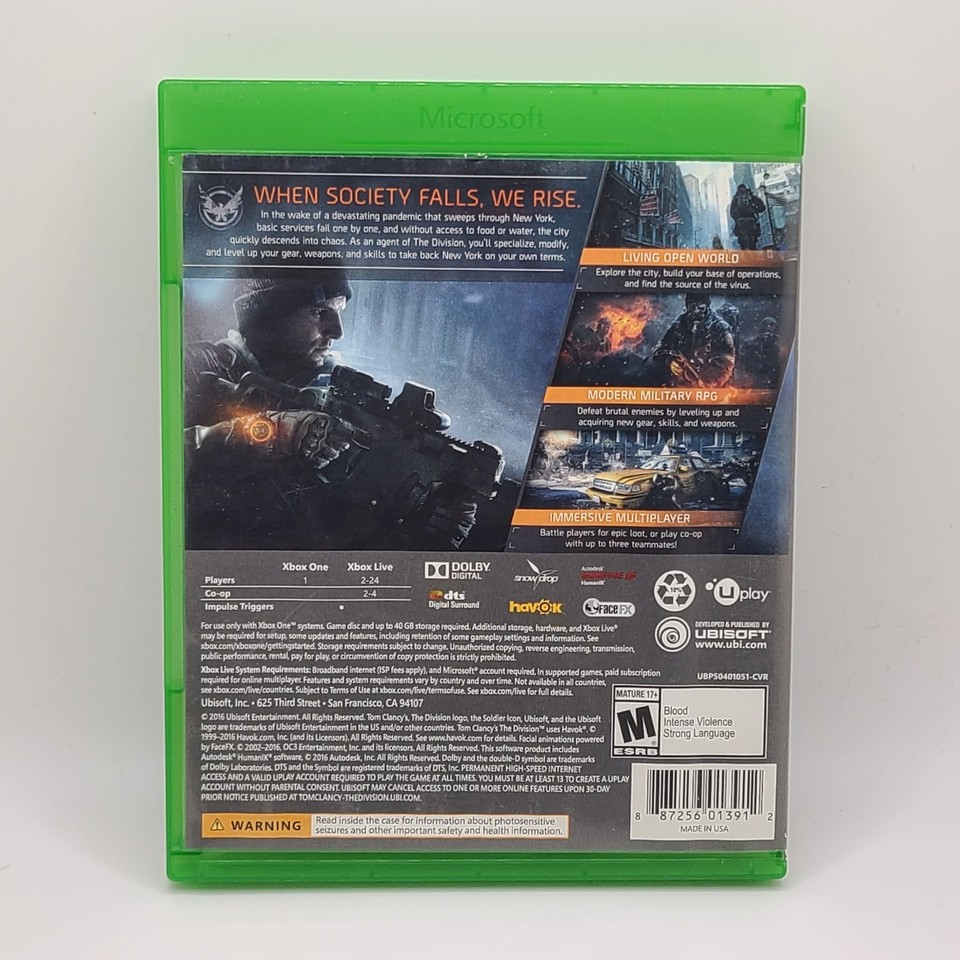 Tom Clancy’s The Division Xbox One Complete w/ Case Disc Insert Ubisoft ...