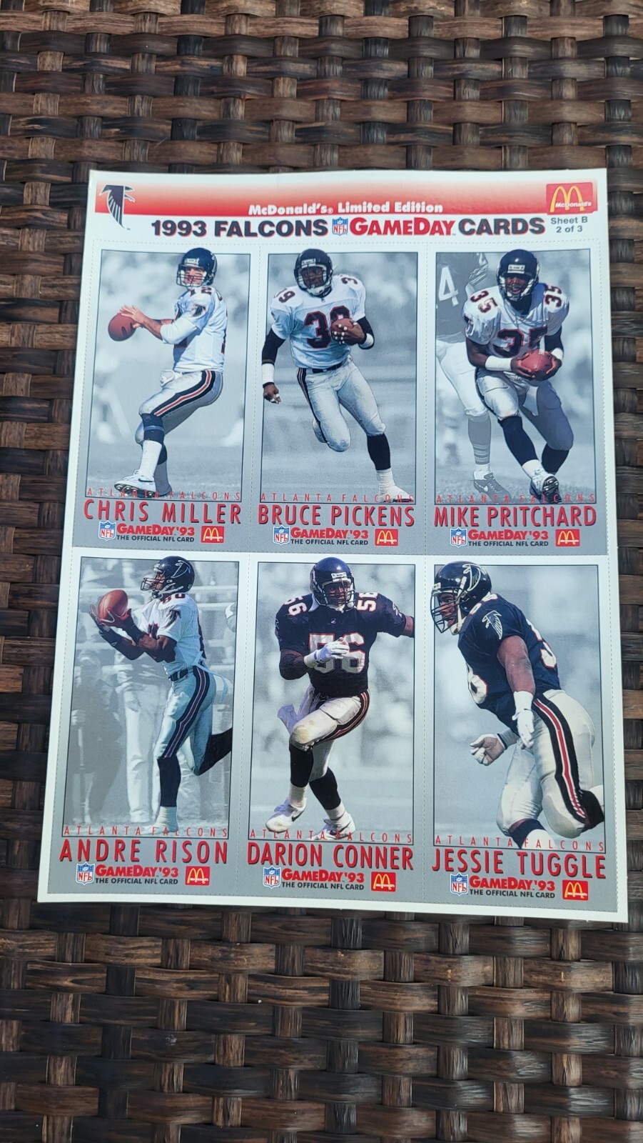 NFL 1993 McDonald's GameDay Cards of Atlanta Falcons 3 Uncut Sheets; 18 ...