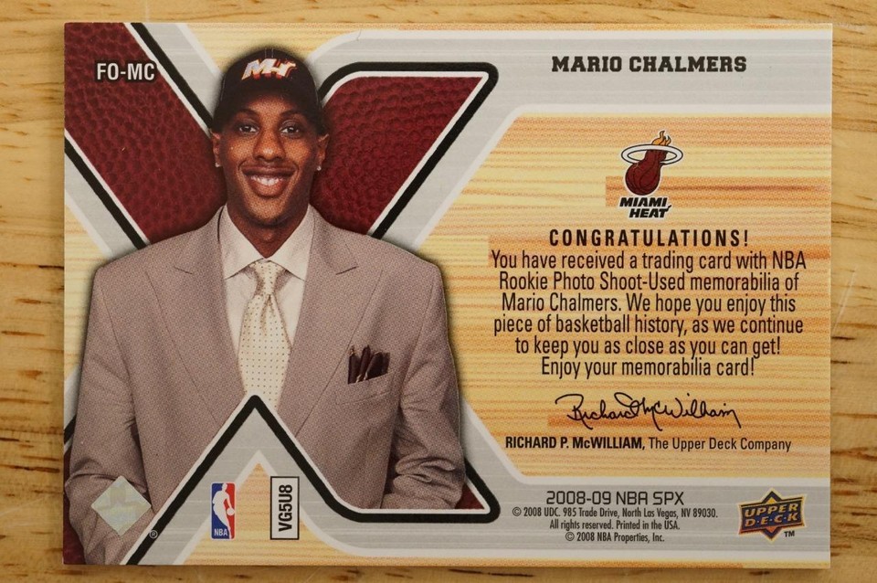 2008-09 Mario Chalmers SPX Dual Relic Freshman Orientation Rookie Card ...