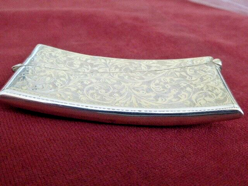 Antique HM CHASED Sterling Silver Birmingham 1920 CURVED CALLING CARD ...