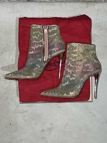 Christian Louboutin Nancy Bootie 100 Multicolor Glitter Mesh Pump Heel ...