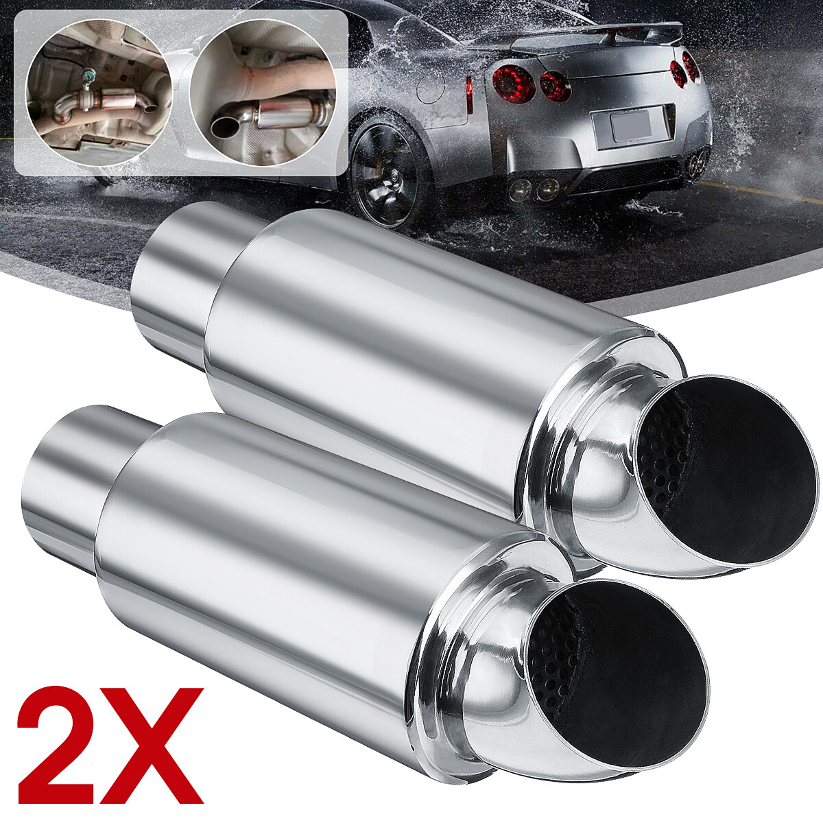 2X 2,5 63mm Universal Auto Tuning Auspuff Blende