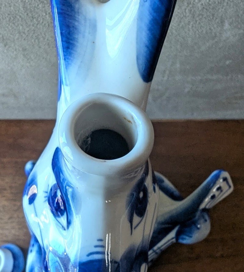 Russian Porcelain Boaka Vodka Decanter (Empty) Blue and White Rabbit w ...