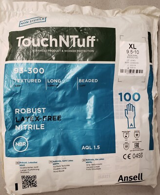Ansell Touch N Tuff Disposable Nitrile Gloves - 93-300 (100 Pack) XL (9 ...
