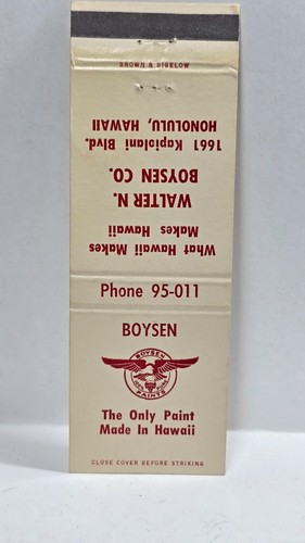 Vintage Matchbook Cover WALTER N. BOYSEN CO. Paints Honolulu Hawaii HI ...