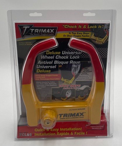 Trimax TCL65 Universal Yellow Steel Rubber Coated Arms Wheel Chock Lock ...