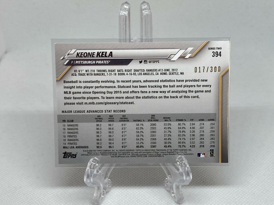 2020 Topps Series Two Baseball Keone Kela #394 Advanced Stats Parallel ...