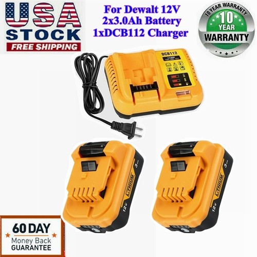 2Pack 12V 3.0Ah DCB120 Battery and DCB112 Charger for Dewalt 20V DCB123 ...