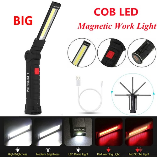 Magnetic COB Work Light USB Rechargeable Flashlight LED Folding Torch ...