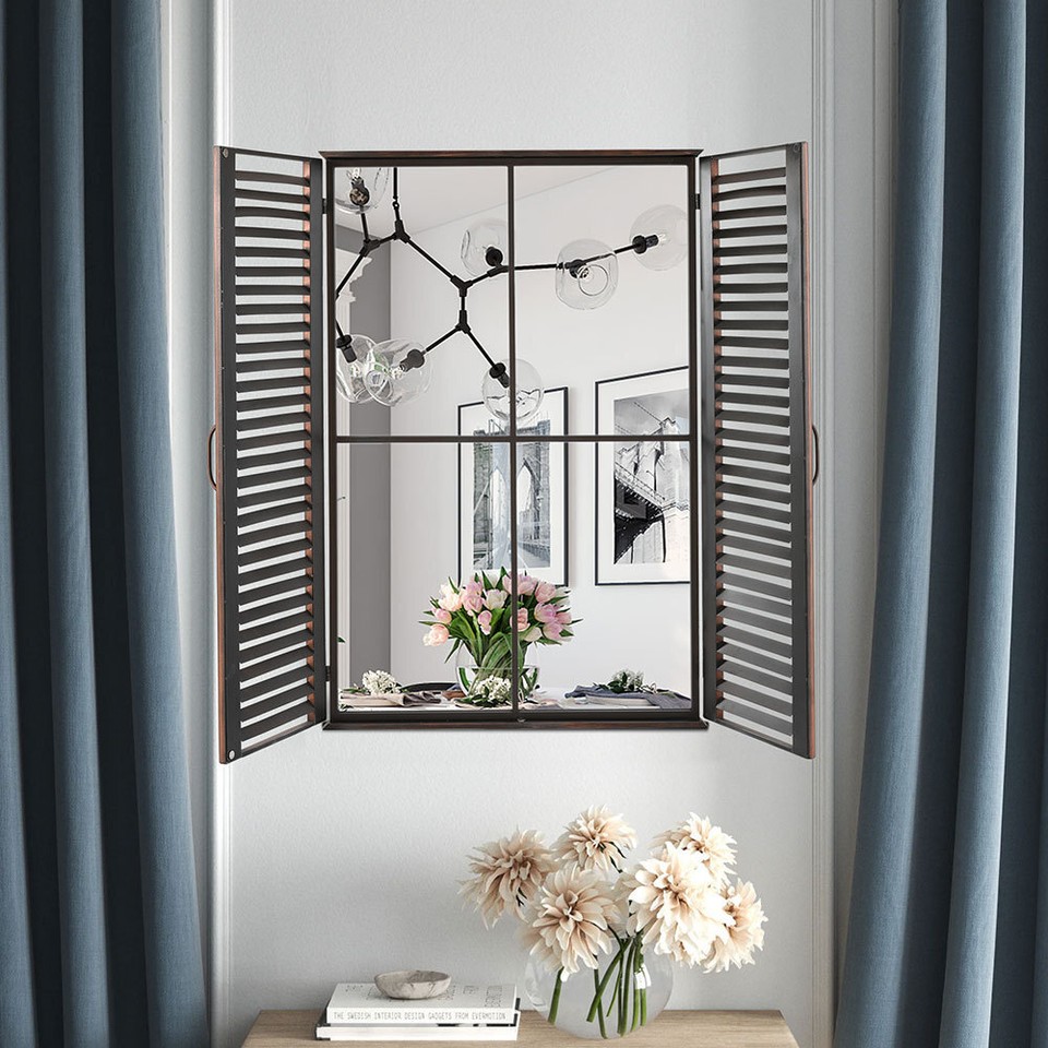 Large Distressed Shutter Mirror Wall Mounted Vintage Traditional Indoor ...