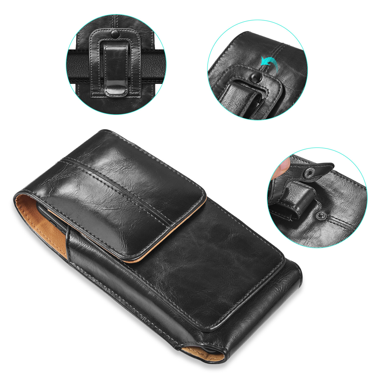 Universal Large Vertical Leather Holster Belt Clip Cell Phone Carry ...