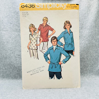 Simplicity 6436 Pullover Shirt with Collar Misses Size 14 Vintage ...