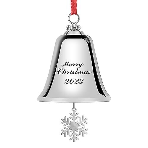 Bell Ornaments with Snowflake and Xmas Tree Print, Silver Bells ...