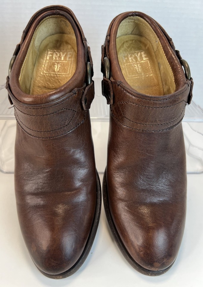 Frye Leather Belted Harness Mules Size 7.5B Brown Almond Toe Ankle ...