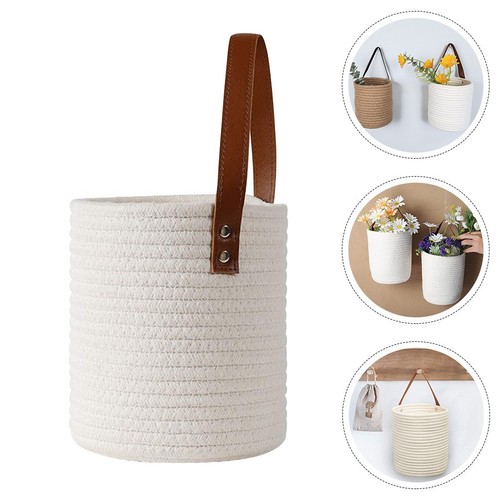 Wall Hanging Storage Basket Small Cotton Rope Handle Flower Basket | eBay