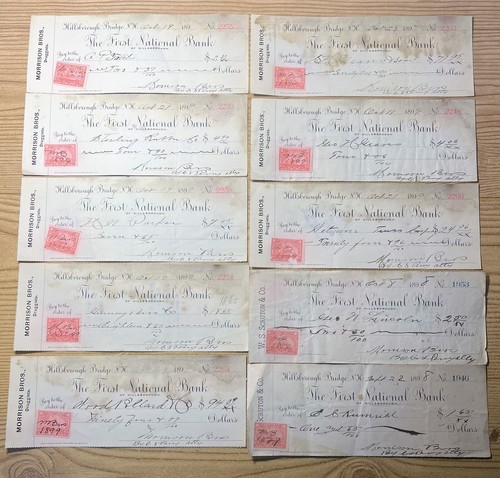 Lot 10 1899 First Bank of the United States check with stamps of the ...