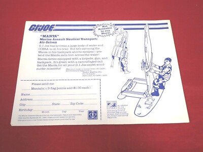 GI Joe INSERT Show The Spirit Manta 1984 Mail Order Form | eBay