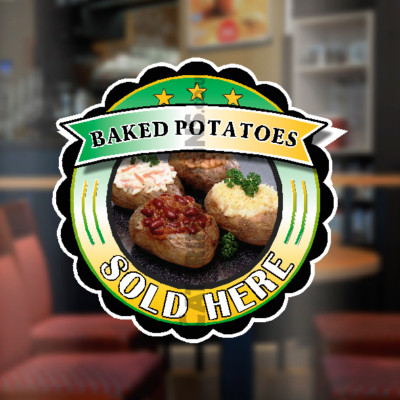 Baked Potato Sold Here Circle Sticker Green - Cafe Window Sign Ice ...