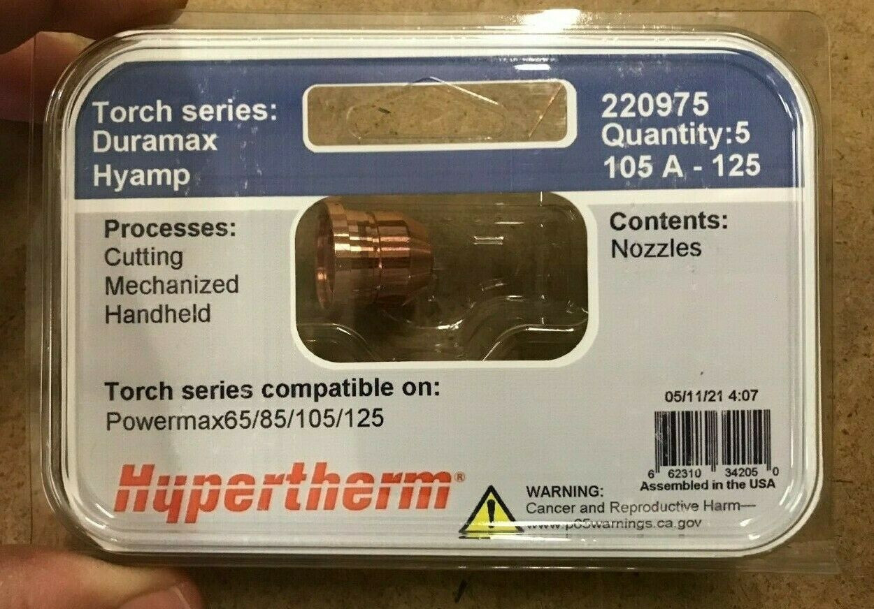 Hypertherm 220975 Nozzle 125A for Powermax 125. Package of 5Plasma ...