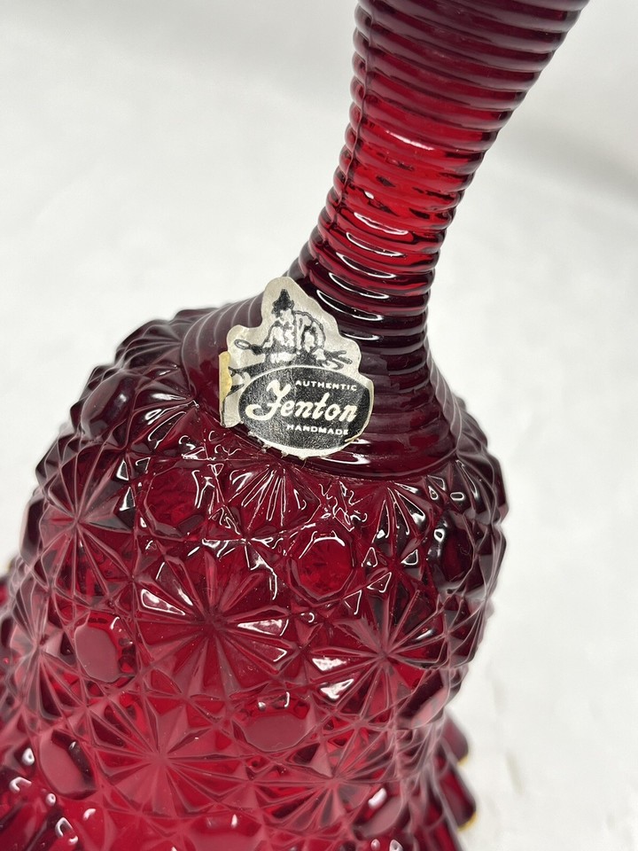 Vtg Fenton Ruby Red Glass Bell Daisy Button Pattern Ribbed Handle ...