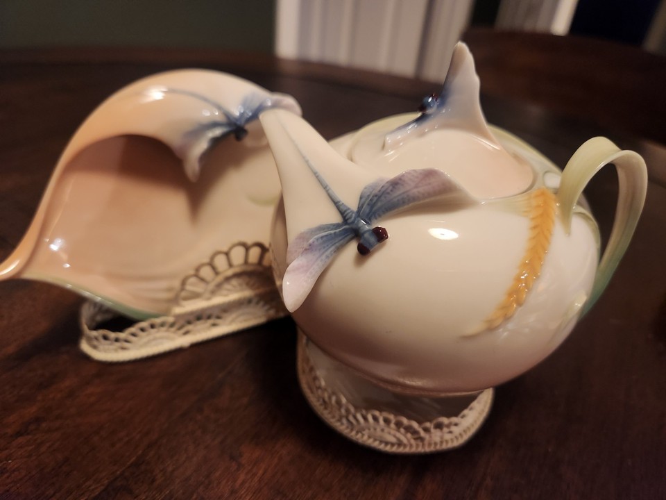 Franz Porcelain Collection Dragonfly Design Sugar Bowl & lid, Cup ...
