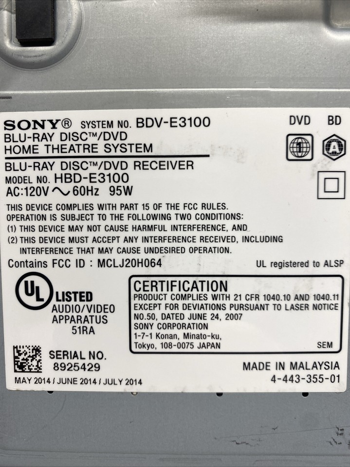 Sony BDV-E3100 Home Theater DVD 3D Blu-Ray Player - No Remote - Tested ...