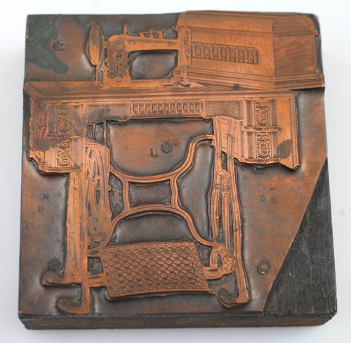 Early 1900s Letterpress Printer Ink Block Copper on Wood Sewing Machine ...