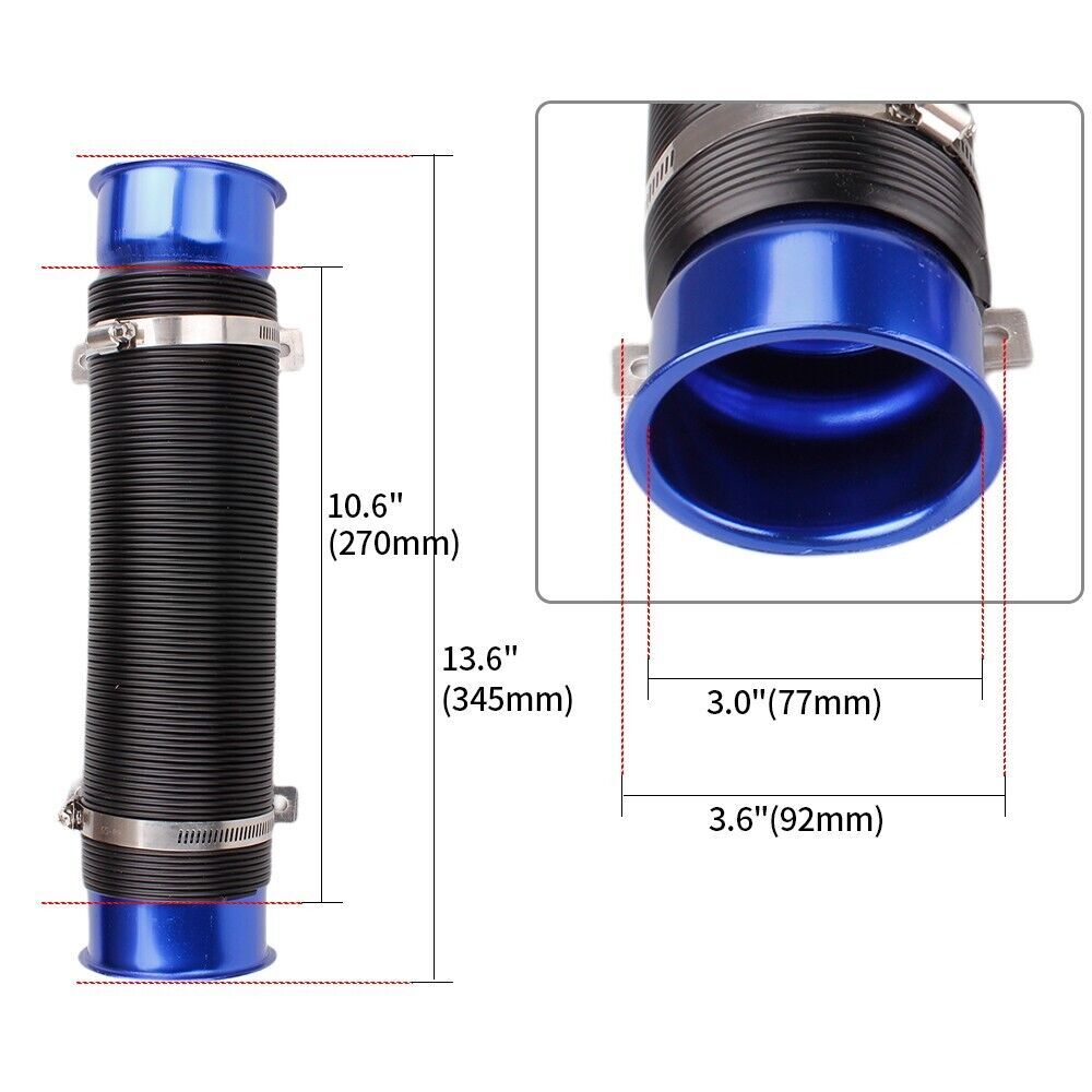 3'' Universal Flexible Car Cold Air Intake Hose Filter Pipe Telescopic ...