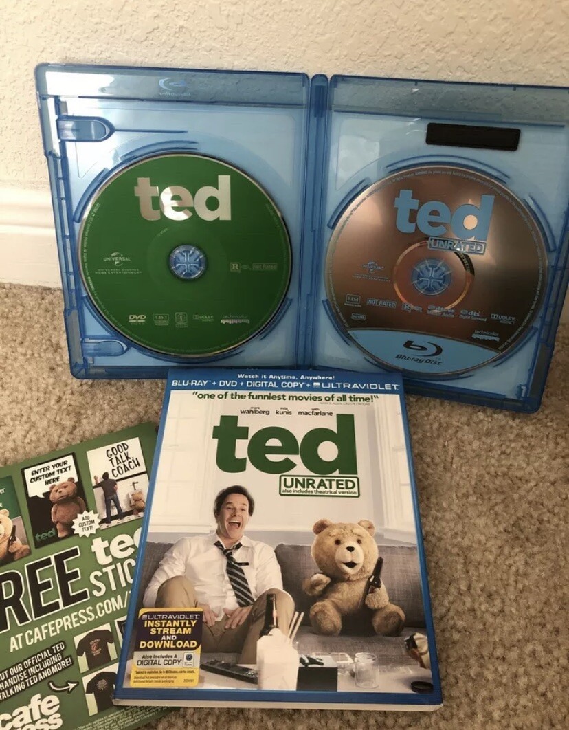 Ted (Blu-ray Disc, 2012, 2-Disc Set, Unrated) Includes Slipcover ...