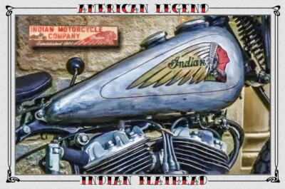 Indian Flathead Motorcycle American Old Classic Rustic Vintage USA Art ...