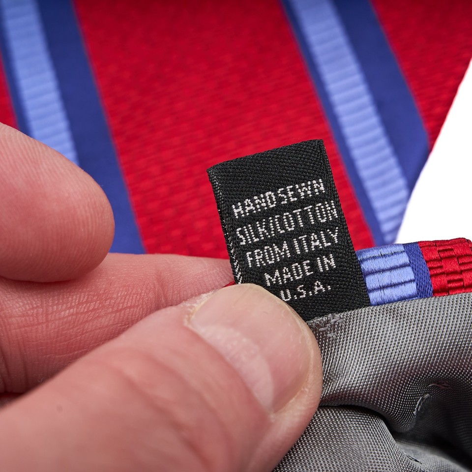 Robert Talbott Silk Tie Red Navy Blue Textured Stripe Made in USA 3 ...