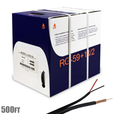 500FT Bulk RG59 Siamese Cable 18AWG+18/2 CCTV Security Surveillance ...