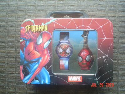 SPIDER-MAN ANALOG WATCH AND DIGITAL CLOCK KEYCHAIN IN TIN LUNCHBOX ...