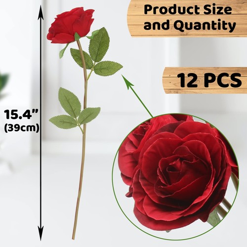 Artificial Roses Flowers for Flower Arrangement, 12 Pcs Silk Red Rose ...