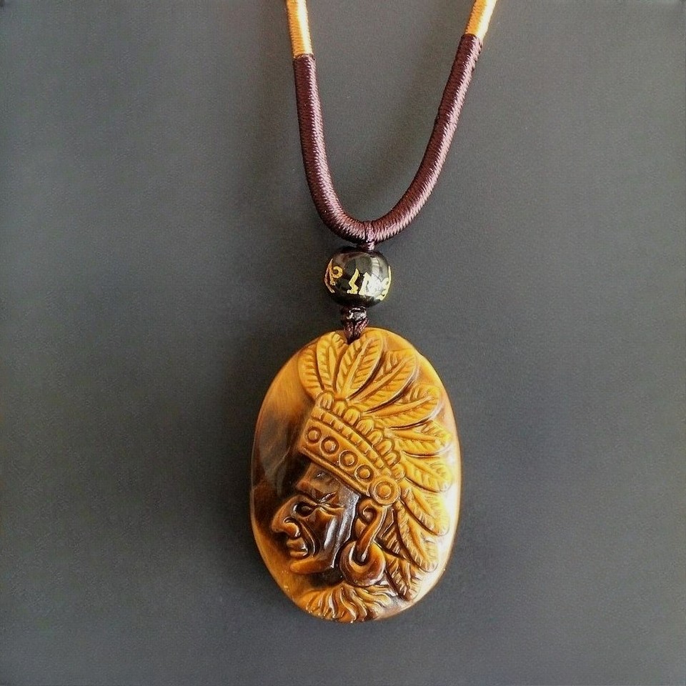 Natural crystal gold tiger eye Indian Necklace pendant bead with rope ...